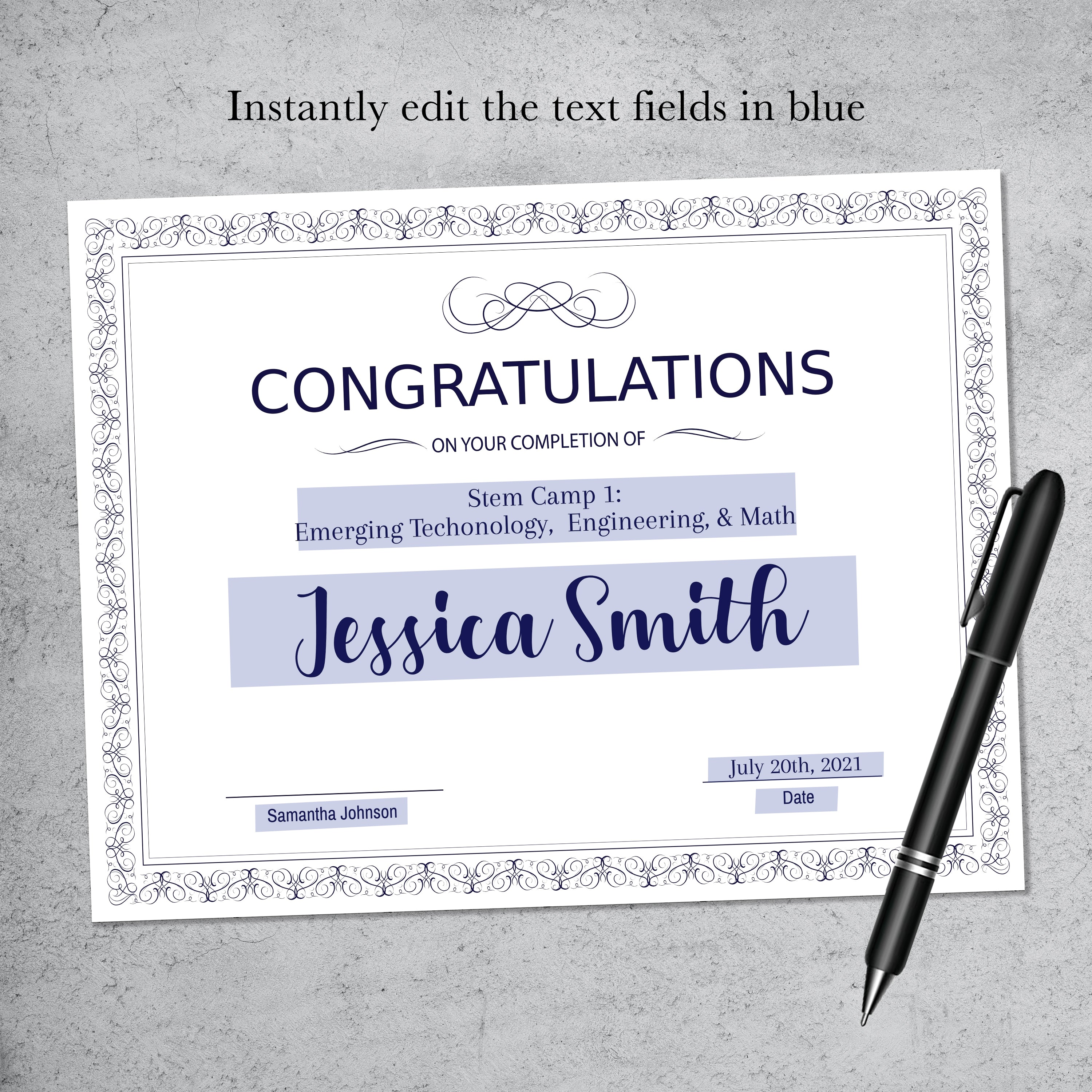 Editable Certificate Template for School Diploma Award - LillyBellePaperie