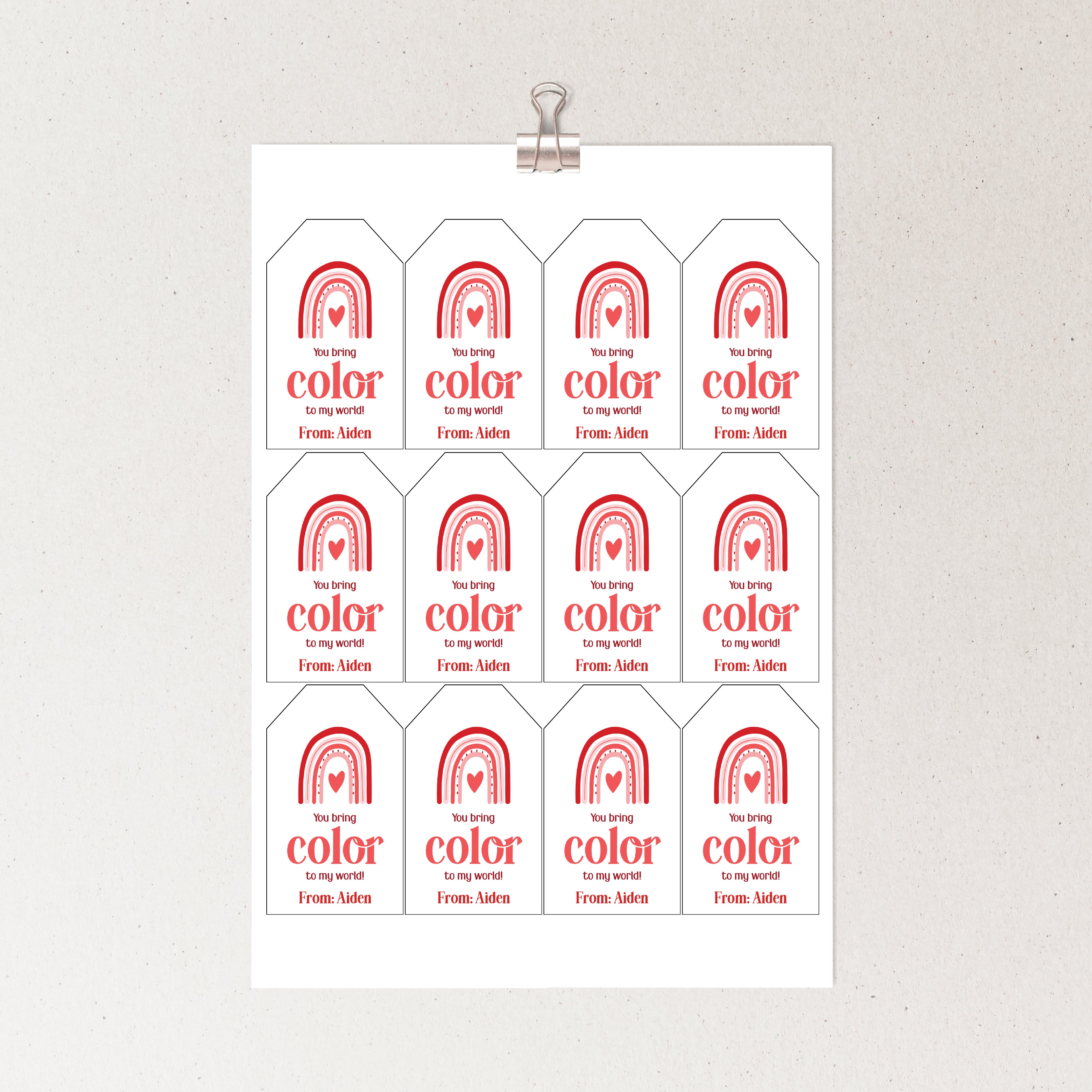 Printable You Color My World Rainbow Coloring Classroom Party Favor Tag ...